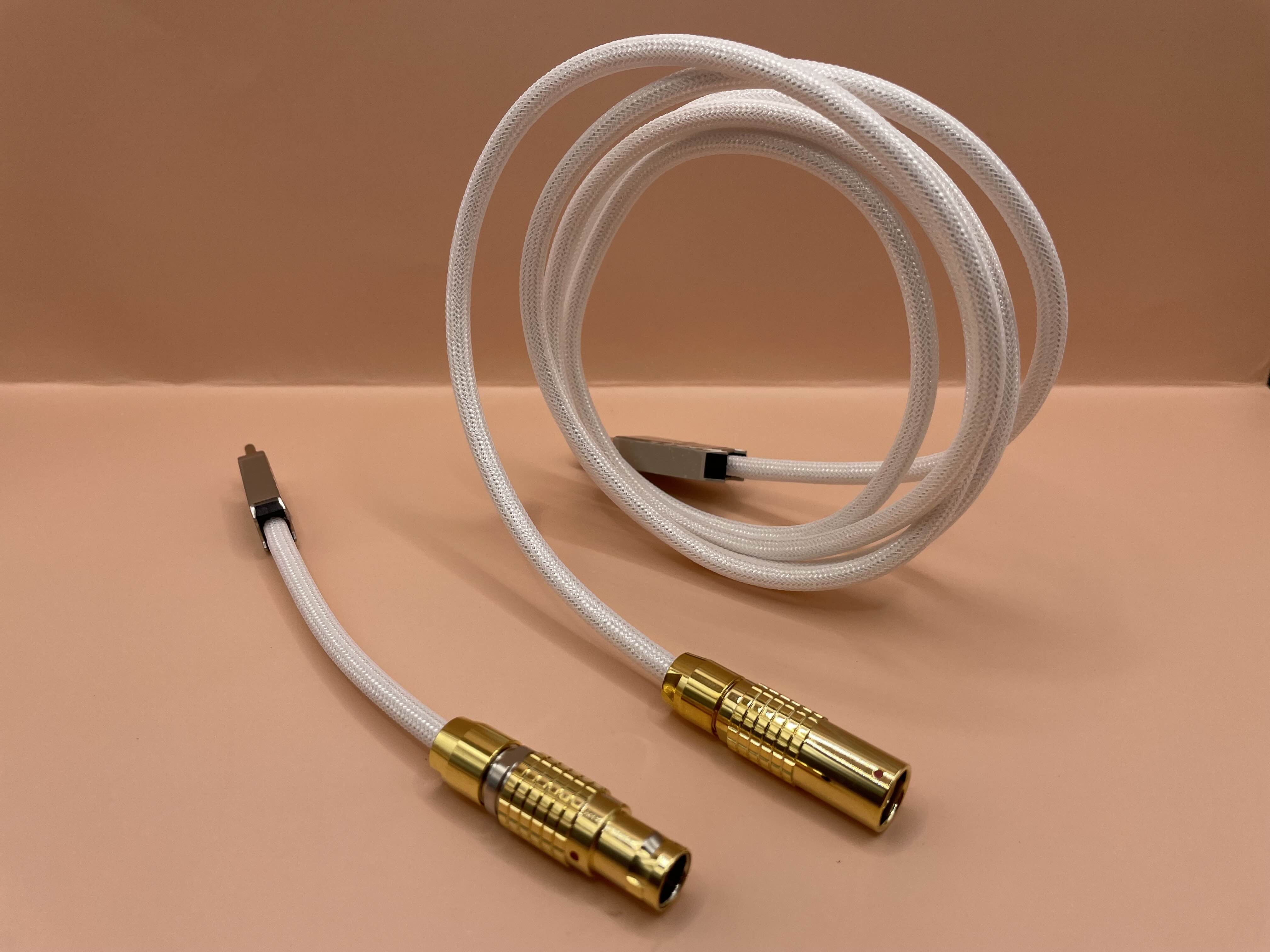 White N Gold Mechanical Keyboard Straight LEMO Cable | Keebz N Cables