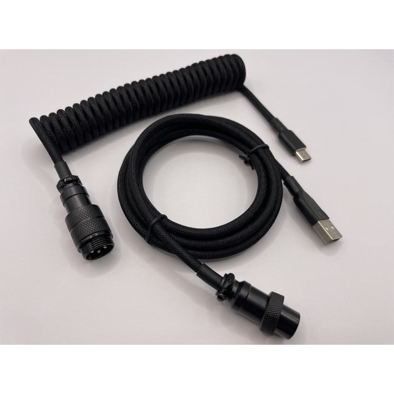 Triple Black Mechanical Keyboard Coiled Cable GX16 – Keebz N Cables